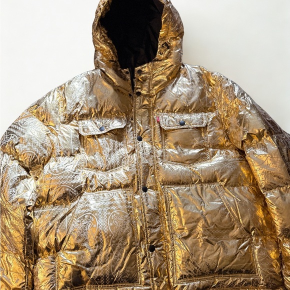Levi's | Jackets & Coats | Levis Gold Metallic Paisley Puffer Jacket ...